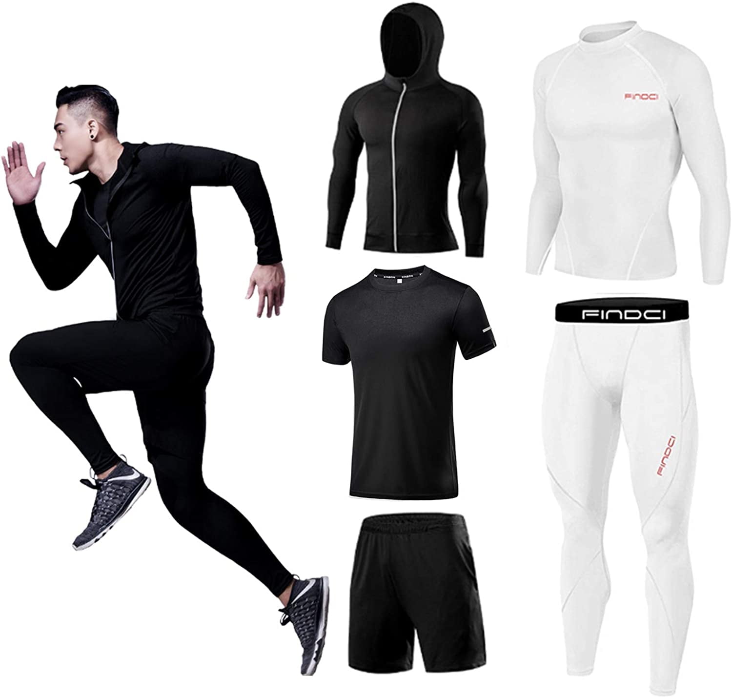 FINDCI 5PCS/Set Men Workout Suit Outfit Fitness Apparel Gym Outdoor ...