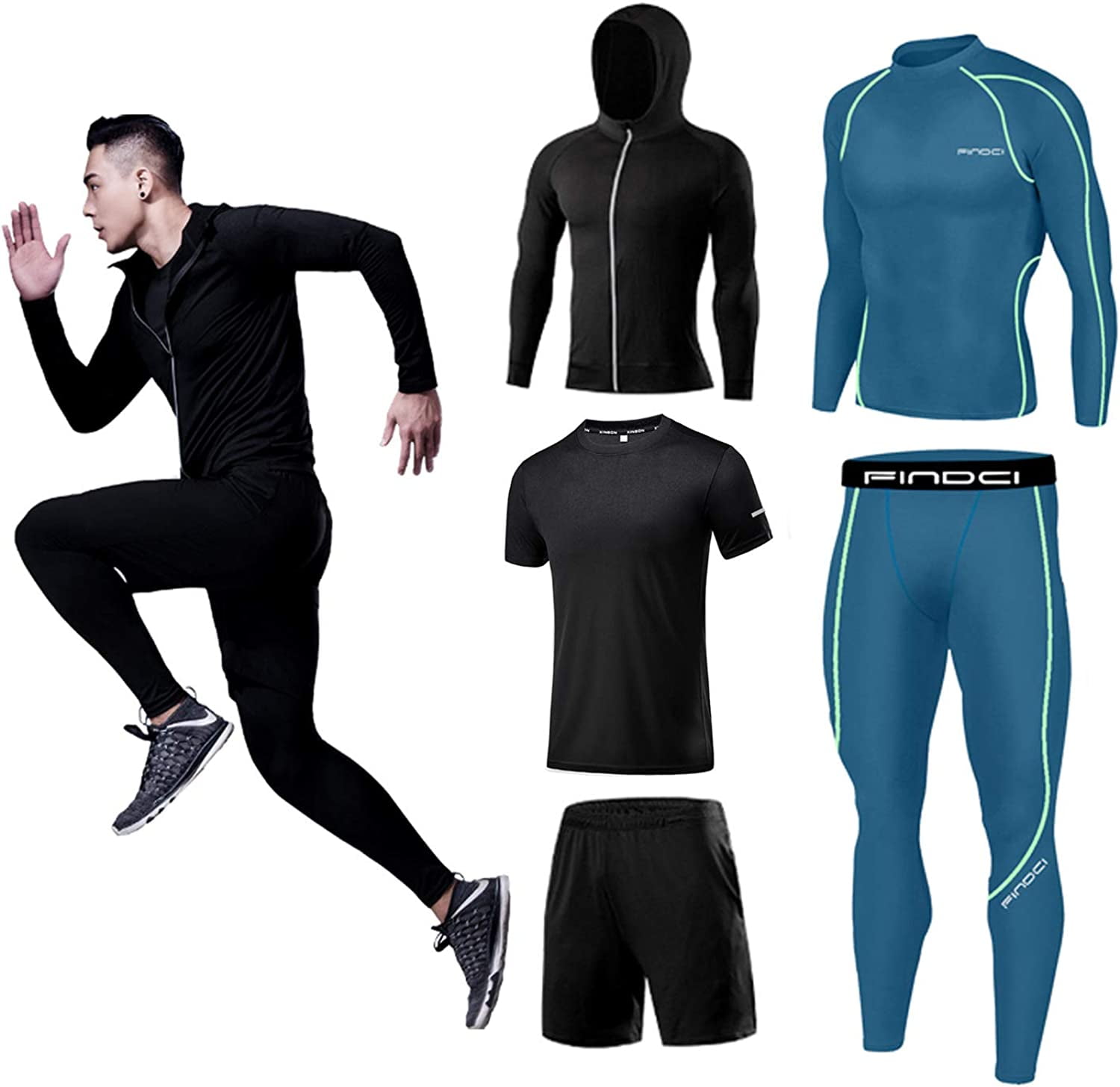 FINDCI 5PCS/Set Men Workout Suit Outfit Fitness Apparel Gym Outdoor ...
