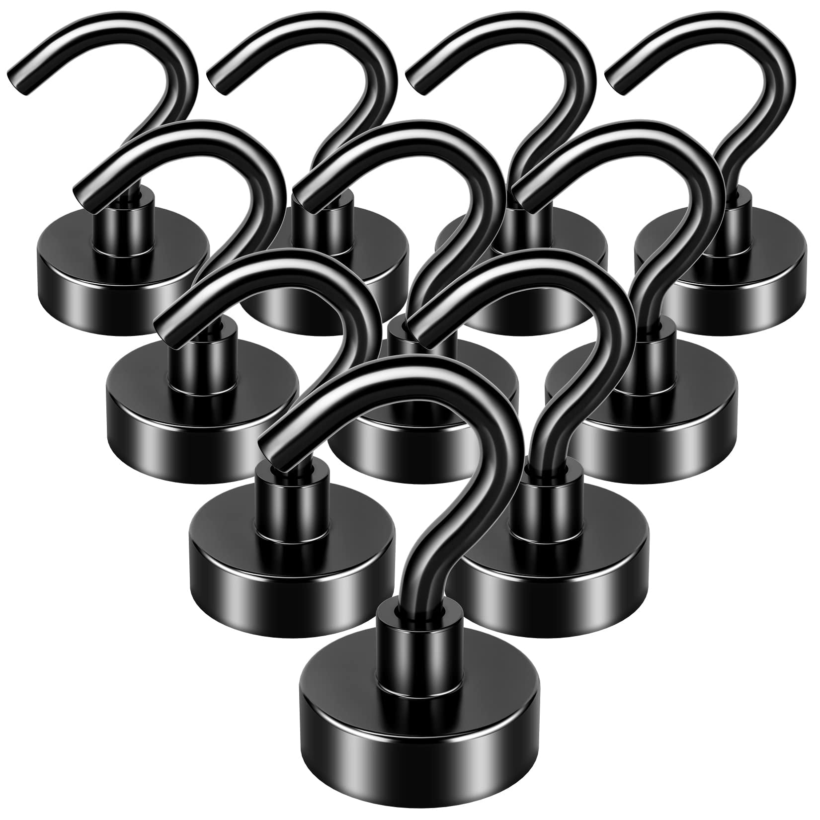FINDMAG 10 Pack Black Magnetic Hooks, 25lbs Neodymium Magnet Hooks for ...