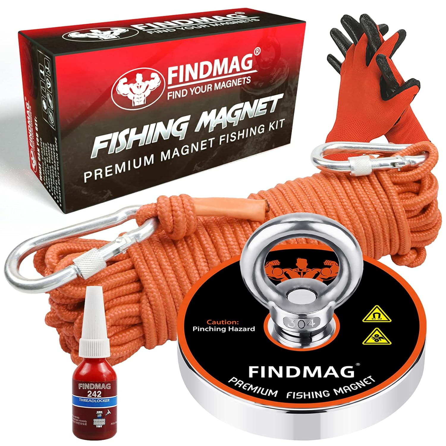 FINDMAG 1000 LBS Pulling Force Magnet Fishing Kit Fishing Magnets with ...