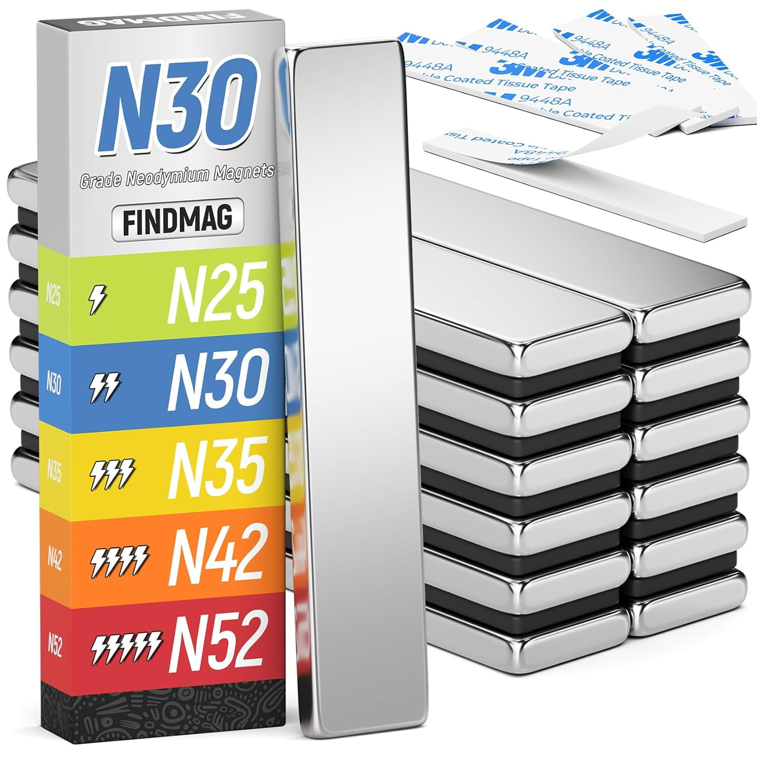 FINDMAG 12Pack Rare Earth Neodymium Magnets, Bar Magnets with Double ...