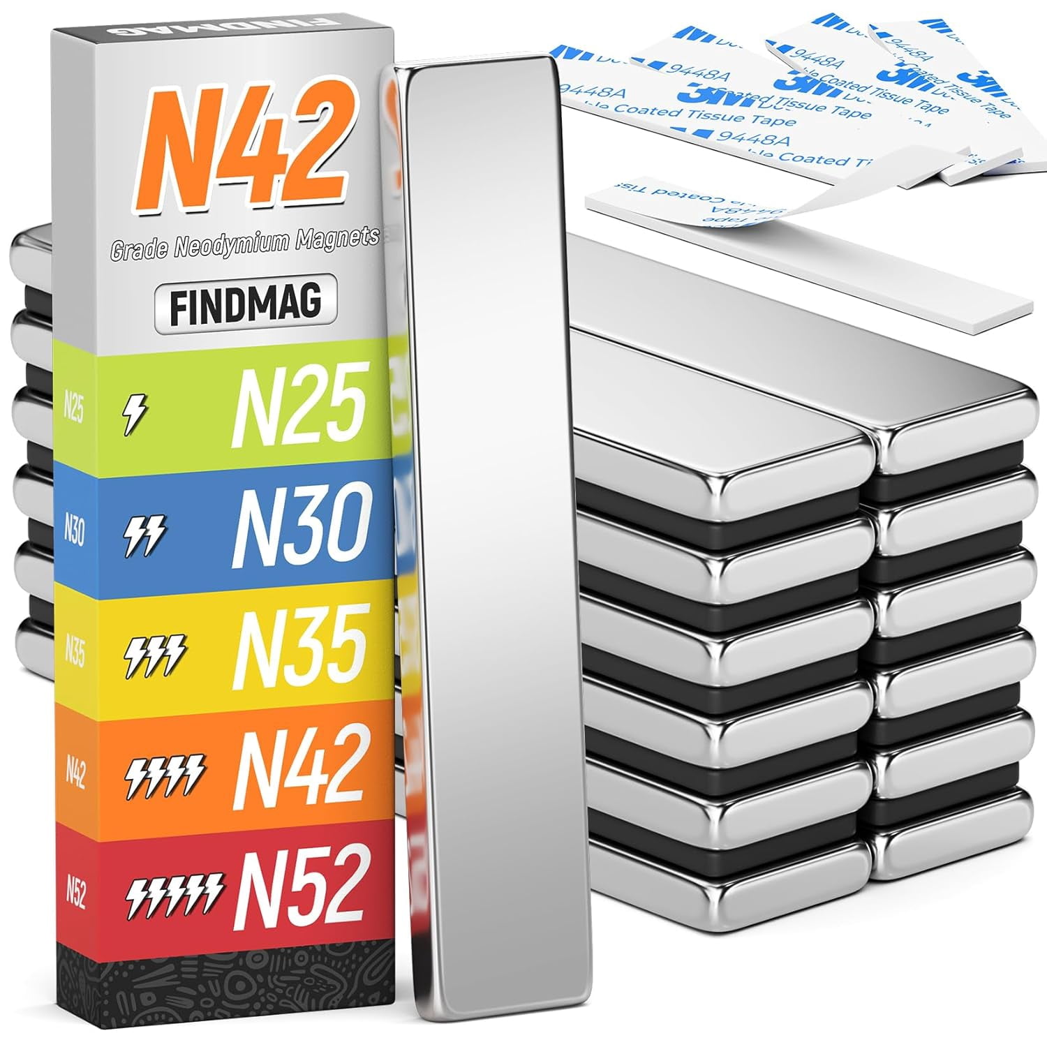 FINDMAG 12Pack Rare Earth Neodymium Magnets, Bar Magnets with Double ...