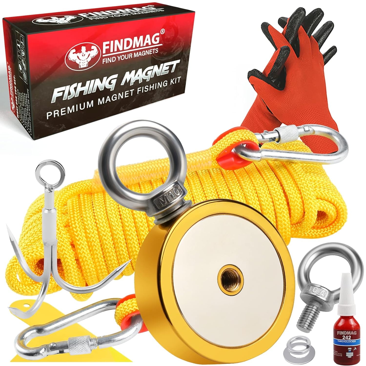 FINDMAG 1725 lbs Magnets Fishing Kit Fishing Magnet, 3.7" Diameter ...