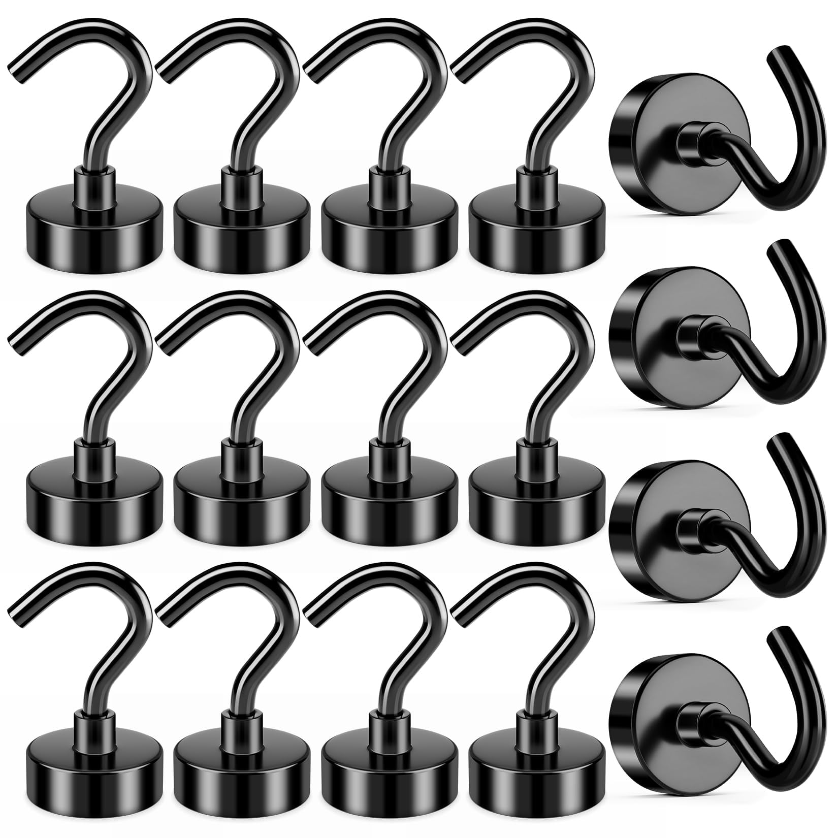 FINDMAG 28 LBS Black Magnetic Hooks Heavy Duty, Neodymium Magnet Hooks ...