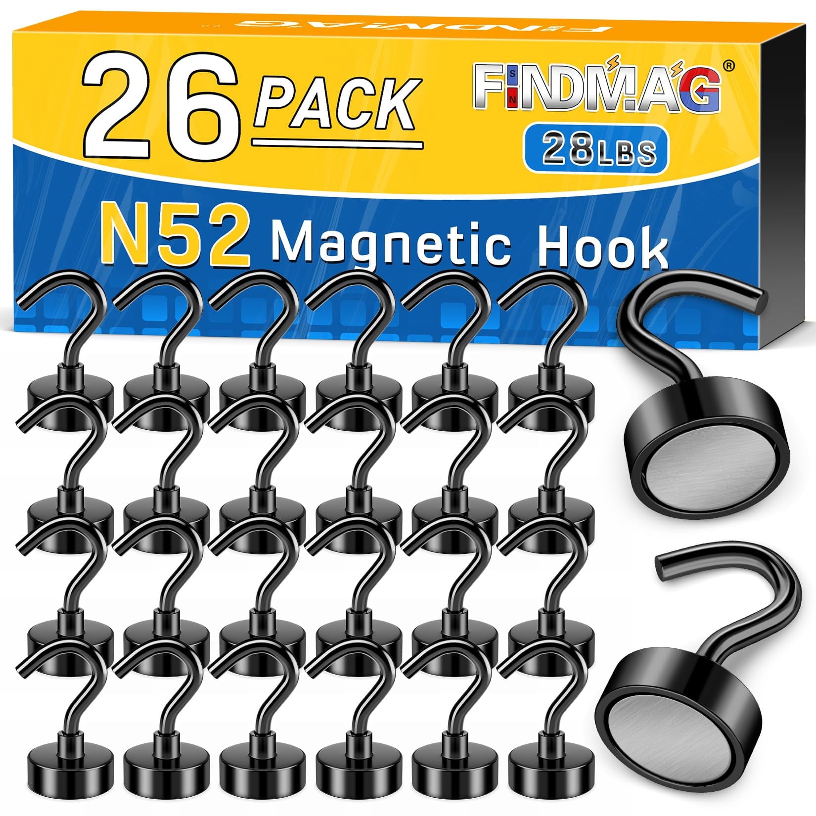 FINDMAG Magnetic Hooks Heavy Duty 28 lbs Neodymium Magnet, Strong ...