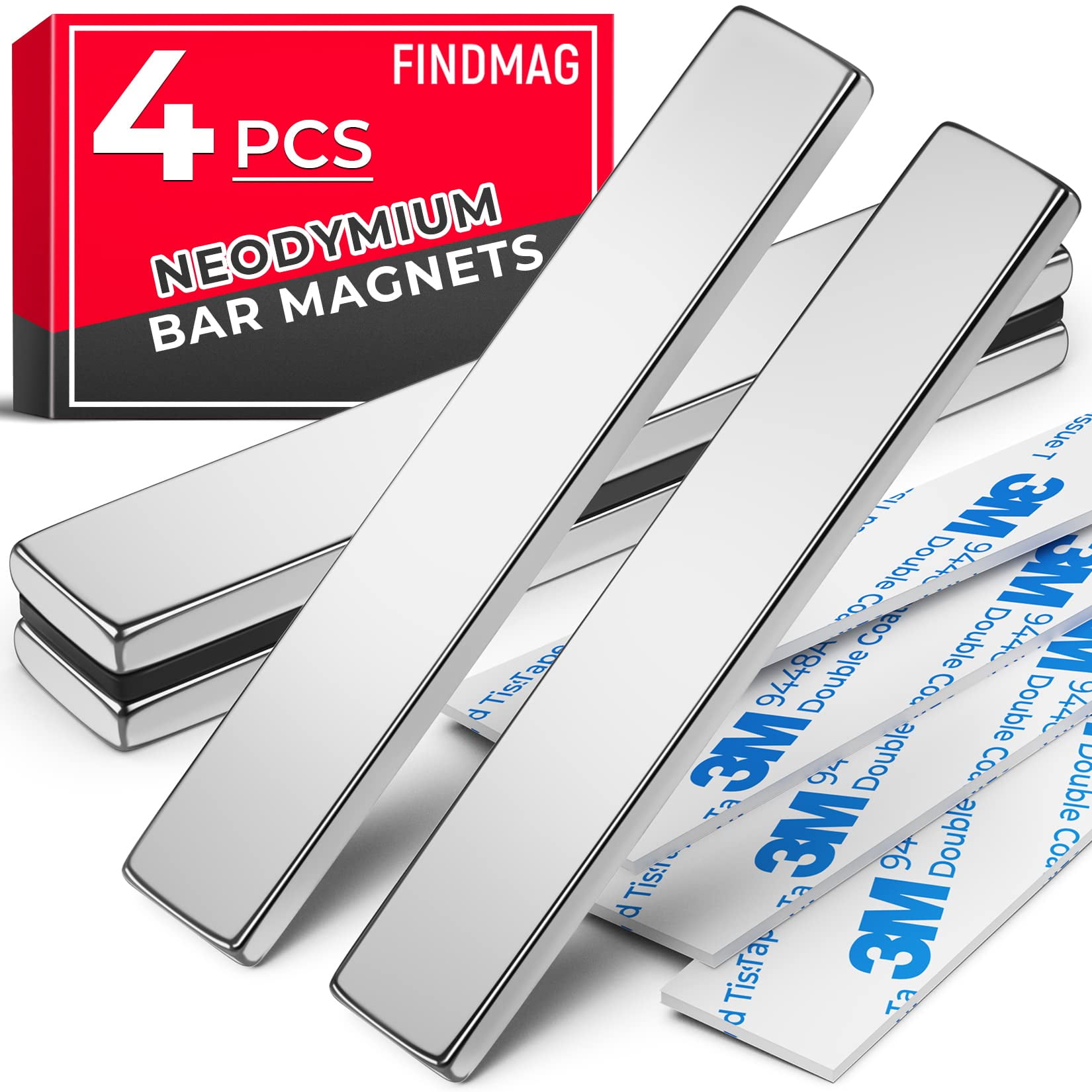 FINDMAG 4 Pack Neodymium Bar Magnets, Rare Earth Magnets, 60x10x3mm ...