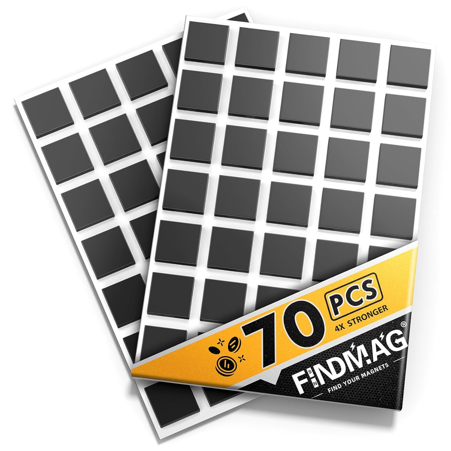 FINDMAG 70Pcs Magnetic Squares, Magnets with Adhesive Backing, Flexible ...