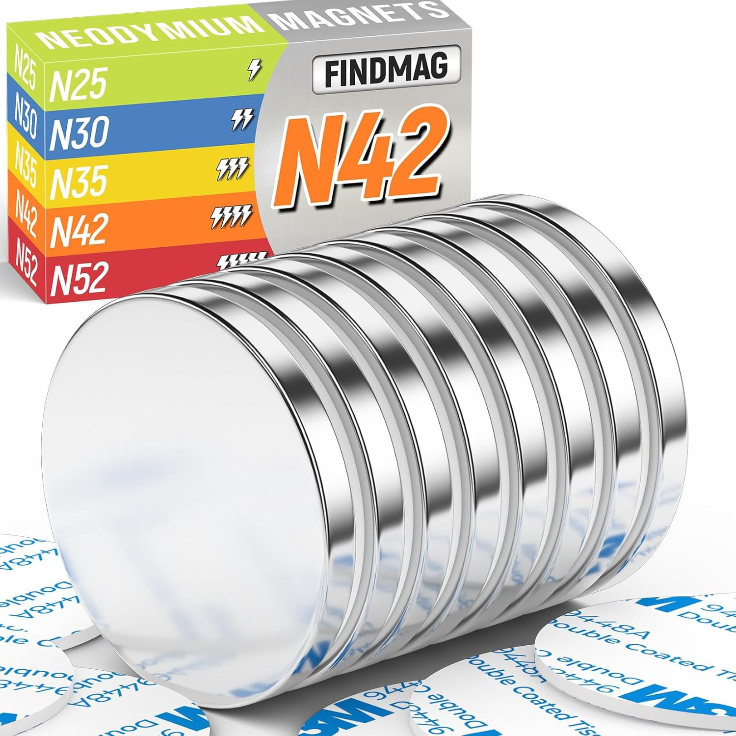 FINDMAG 8 Pack N42 Grade Disc Magnets, Permanent Rare Earth Magnets ...