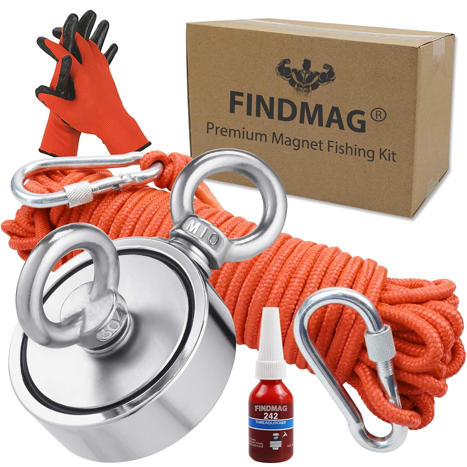 FINDMAG Double Sided Magnet Fishing Kit with Rope, Fishing Magnets 1000 ...