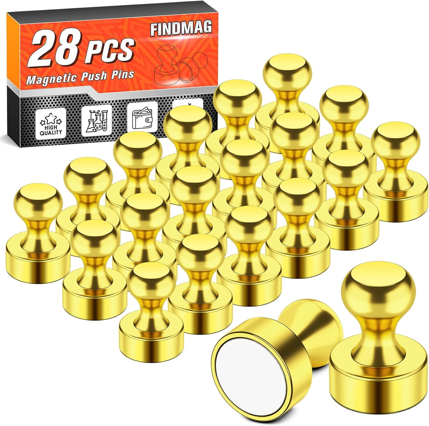 FINDMAG Magnetic Push Pins, 28 Pack Neodymium Tacks Magnets, Fridge ...