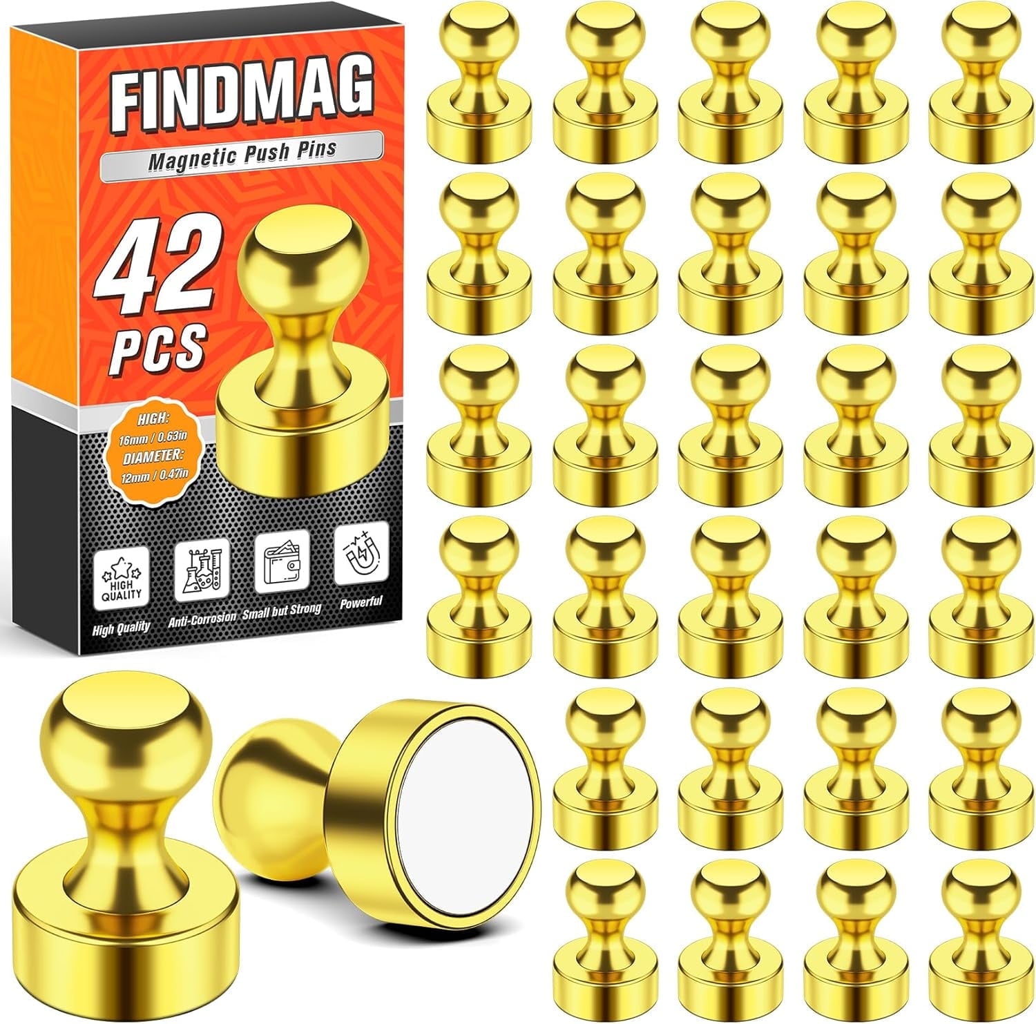 FINDMAG Magnetic Push Pins, 42 Pack Fridge Magnets, Neodymium Push Pin ...