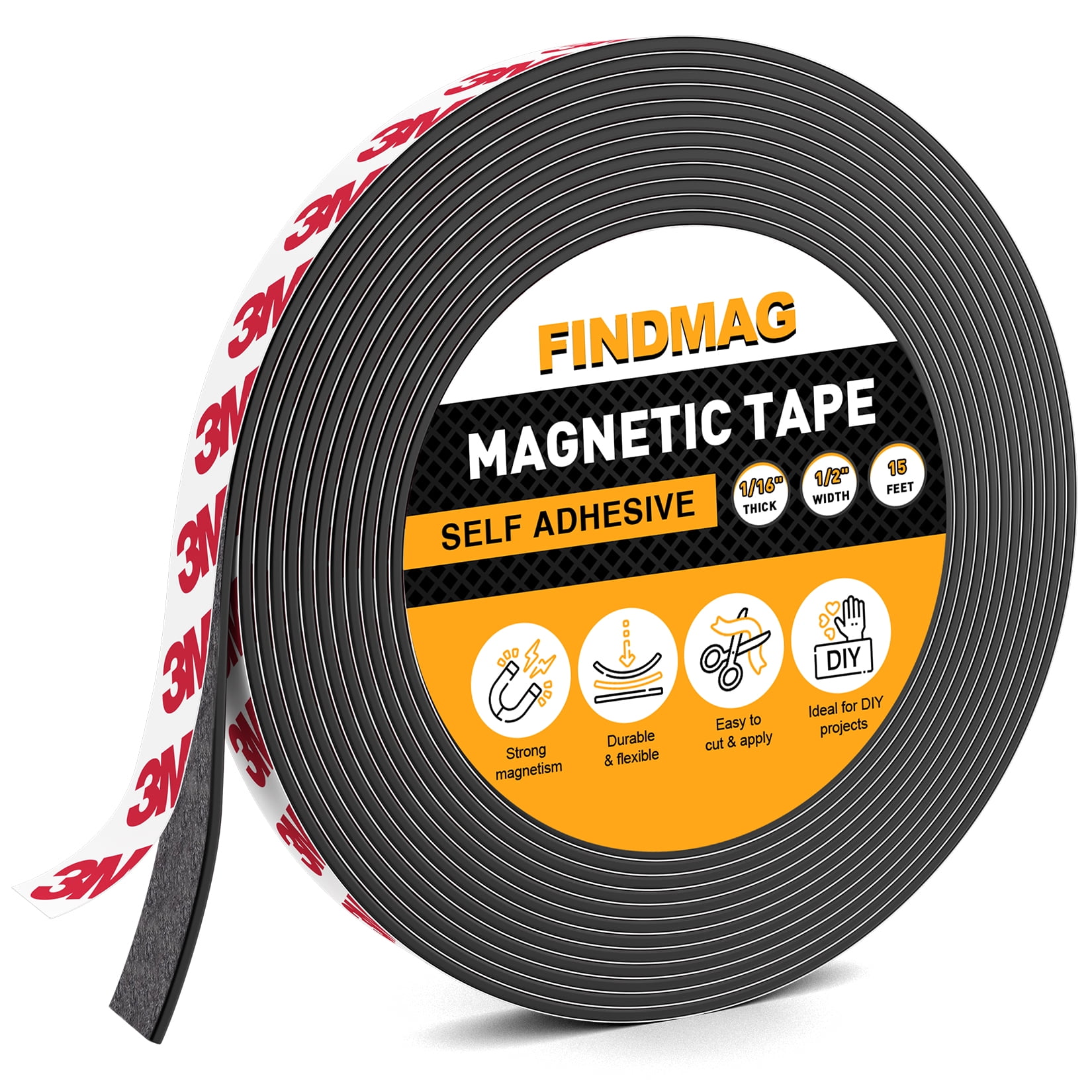 FINDMAG Magnetic Tape, 15 Feet Magnet Tape with Strong Self Adhesive ...