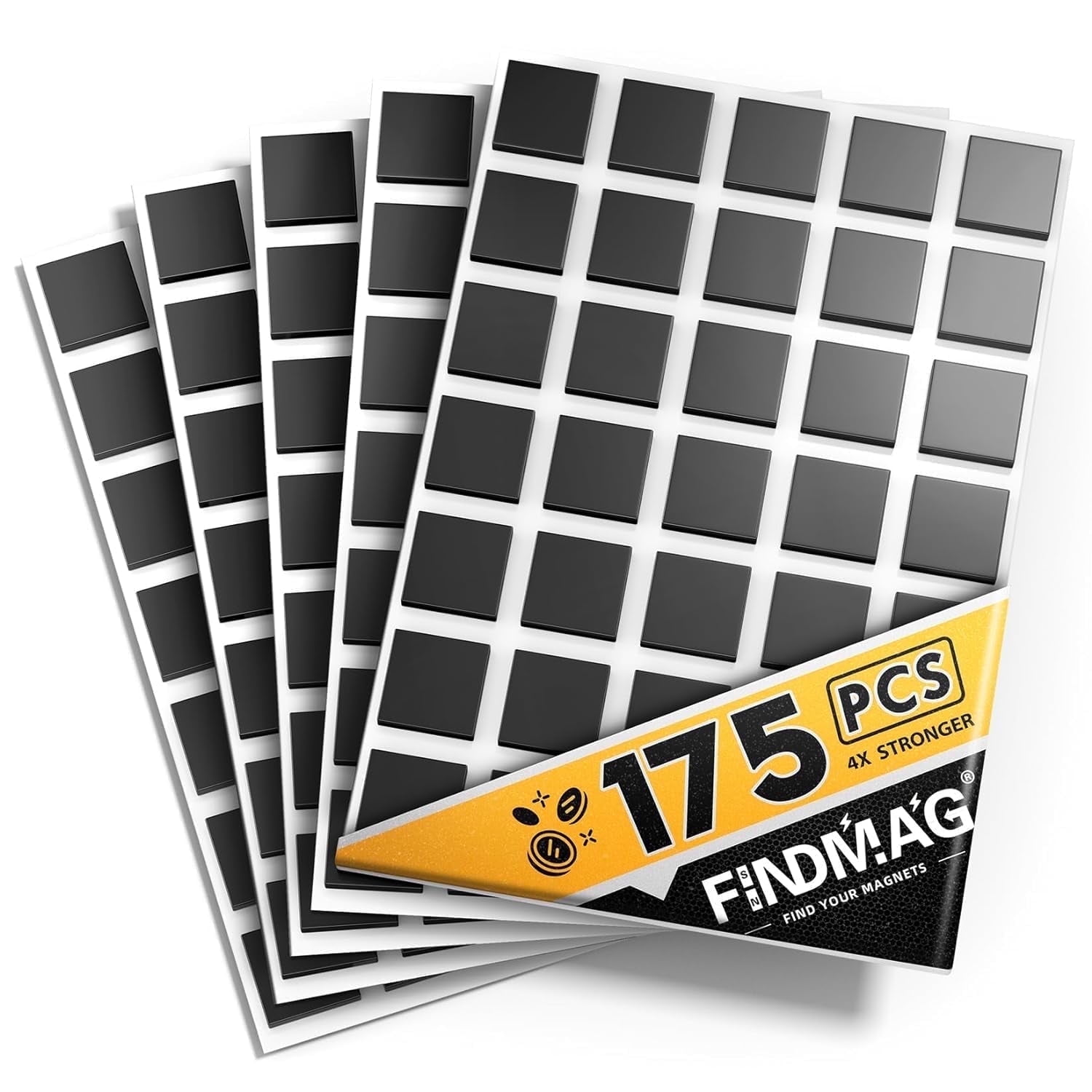 FINDMAG Magnetic Tape, 175 Pcs Square Magnets with Adhesive Backing ...