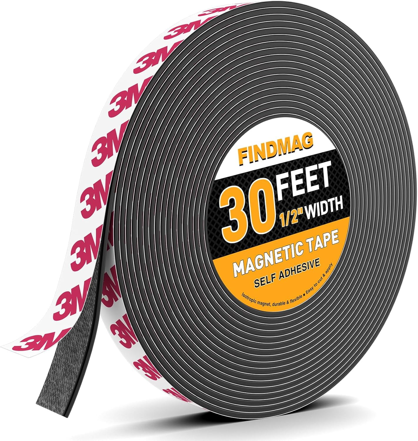 FINDMAG Magnetic Tape, Magnetic Strips with Adhesive Backing, 1 Roll 30 ...