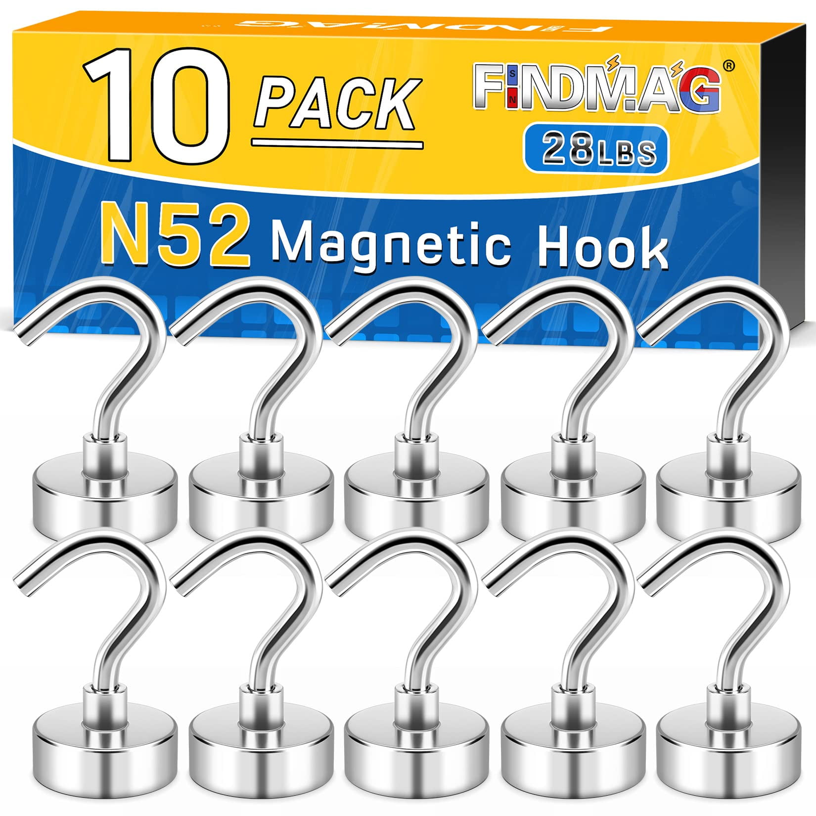 FINDMAG N52 Magnetic Hooks 28Lbs Heavy Duty Magnets with Hooks ...