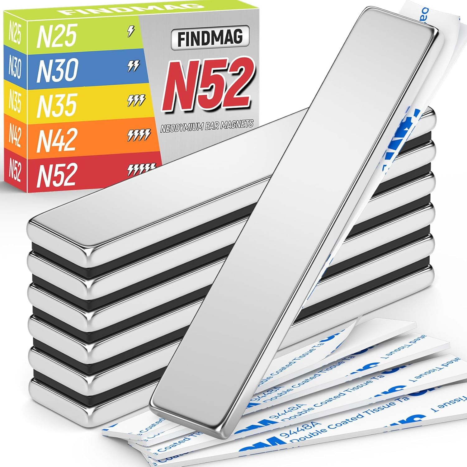 FINDMAG Rare Earth Bar Magnets, N52 Bar Magnets with Double-Sided ...