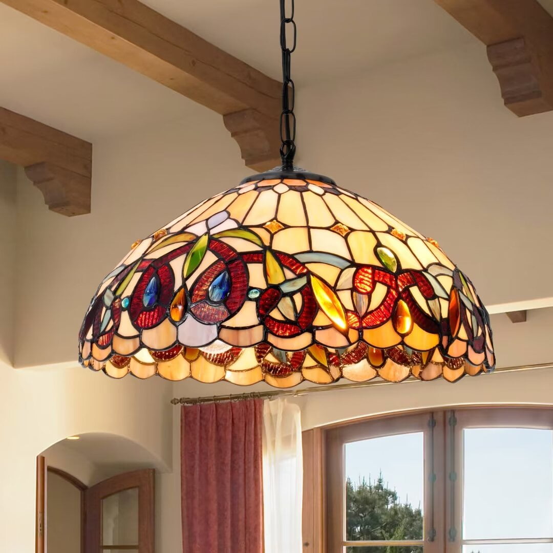 FINE MAKER 16-inch Tiffany stained glass chandelier, creative retro ...