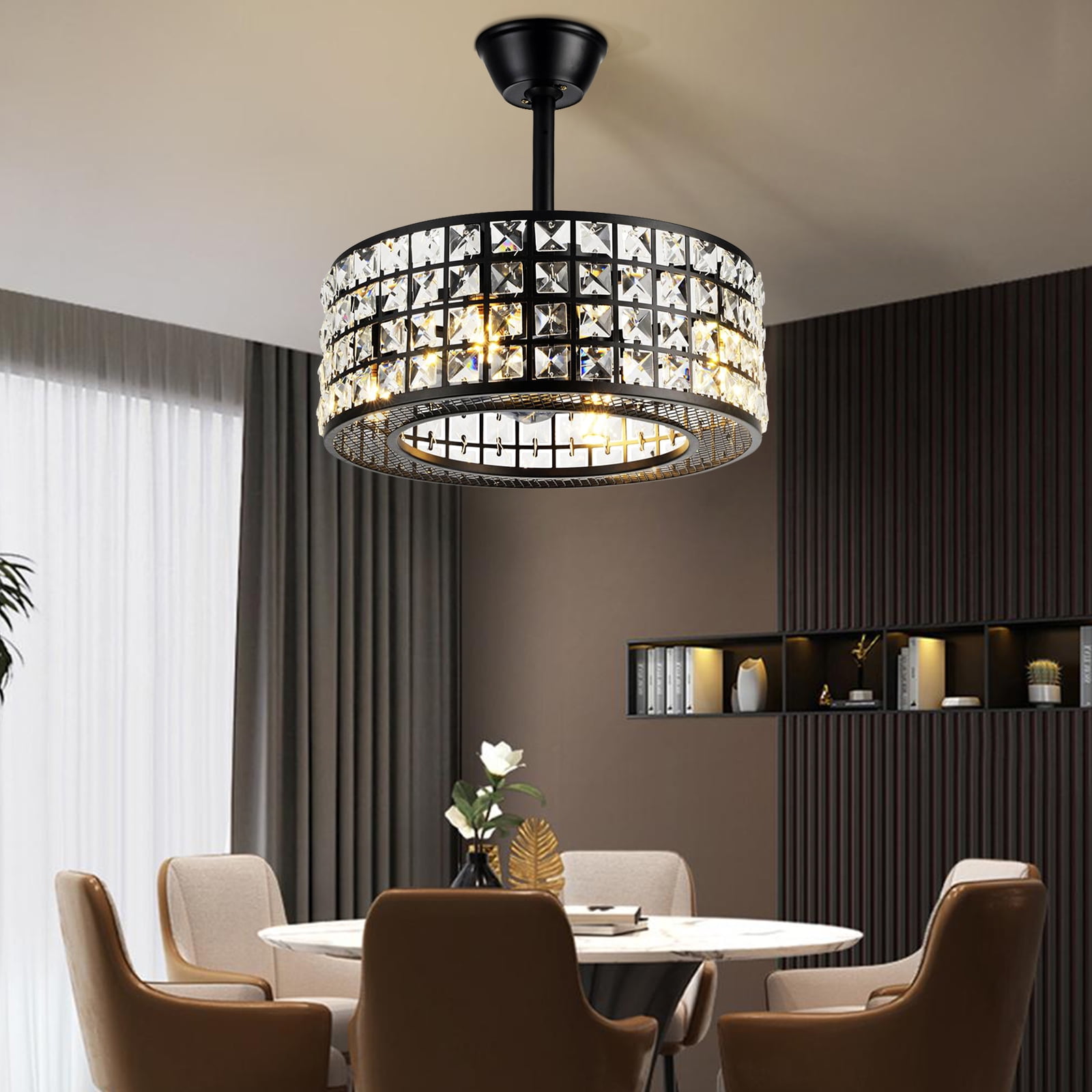 FINE MAKER 18" Caged Crystal Ceiling Fan with Light Remote Control ...