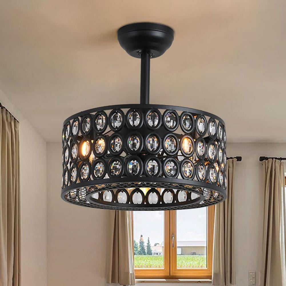 FINE MAKER 18" Crystal Ceiling Fan with Light Round Industrial ...