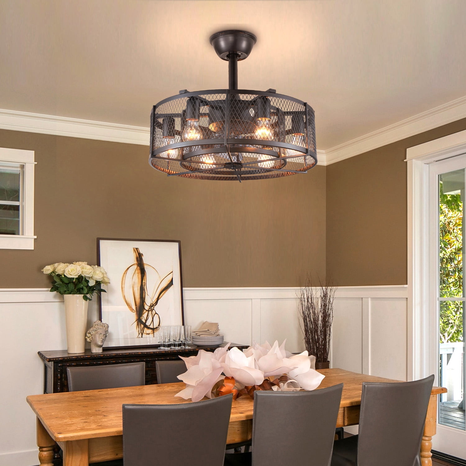 FINE MAKER 20'' Farmhouse Flush Mount Ceiling Fan Remote Control, Small ...