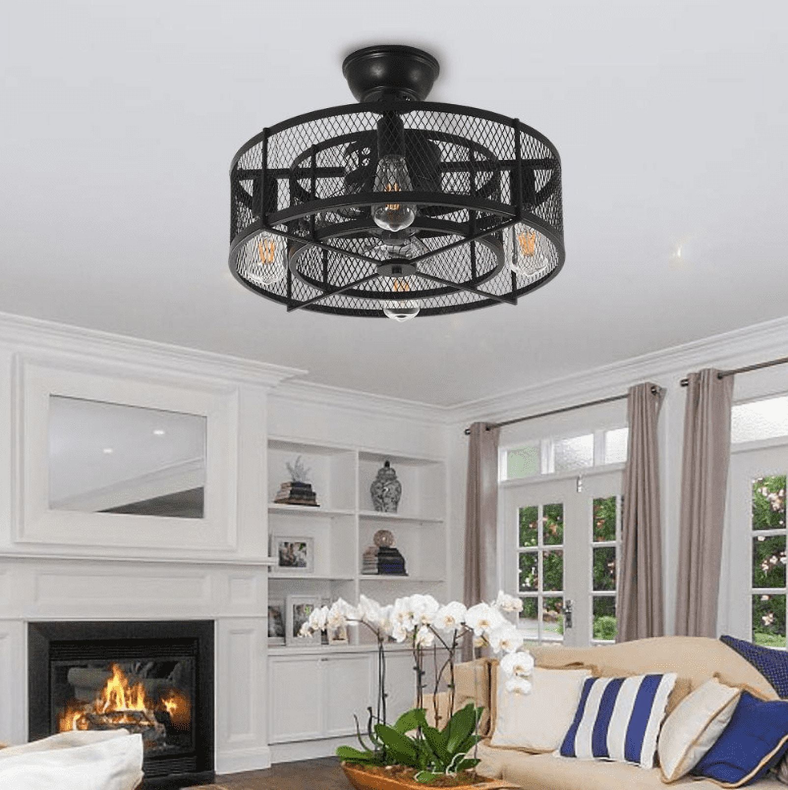 FINE MAKER 20'' Farmhouse Flush Mount Ceiling Fan Remote Control, Small ...