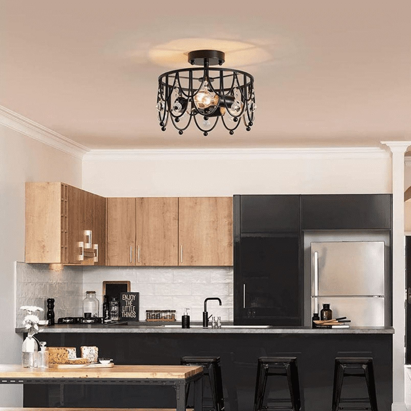 FINE MAKER 23.6" Crystal Chandelier Flushmount Ceiling Light Modern ...