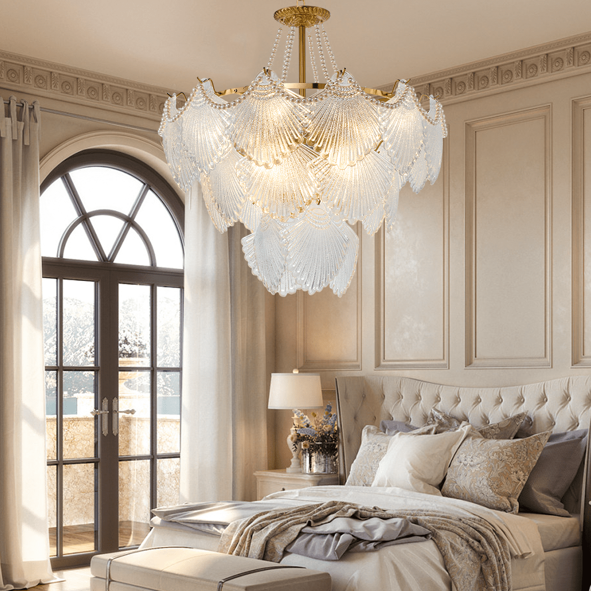 FINE MAKER 23.6" Crystal Shell Chandelier Seashell Pendant Light ...