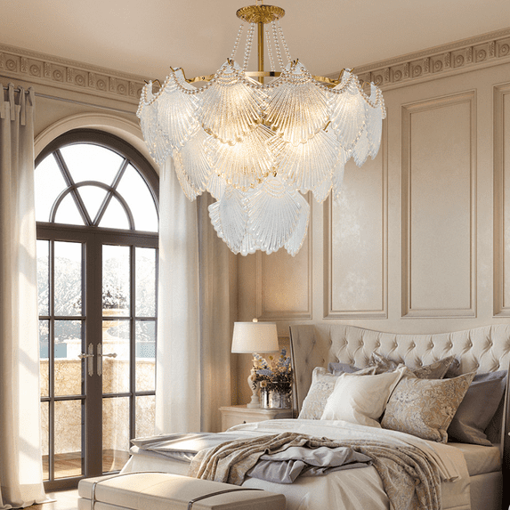 FINE MAKER 23.6" Crystal Shell Chandelier Seashell Pendant Light ...
