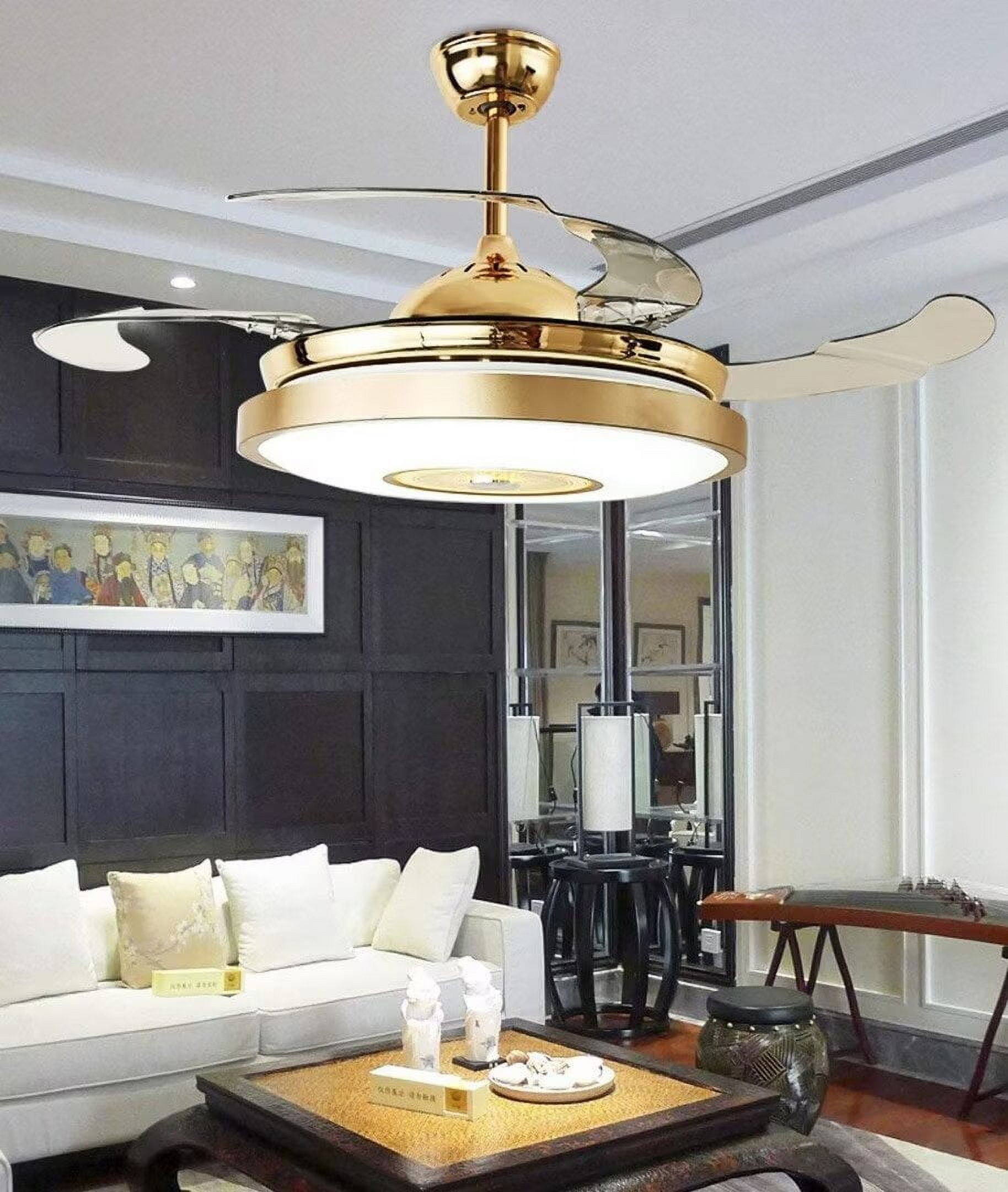 FINE MAKER 36-Inch Gold Drum LED Indoor Expandable Four Leaf Ceiling ...