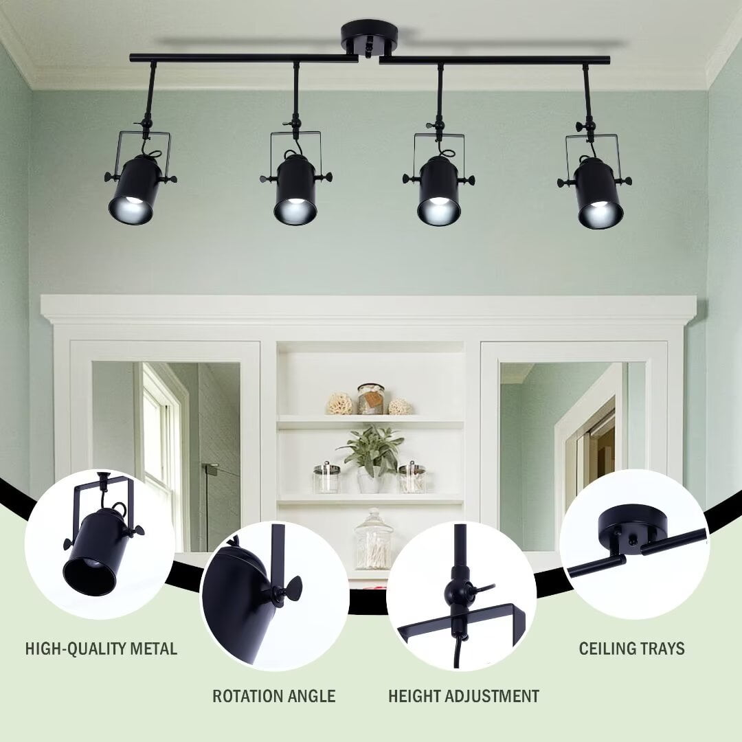 FINE MAKER 38-Inch 4-Light Black Ceiling Spotlight, Flexible Rotating ...