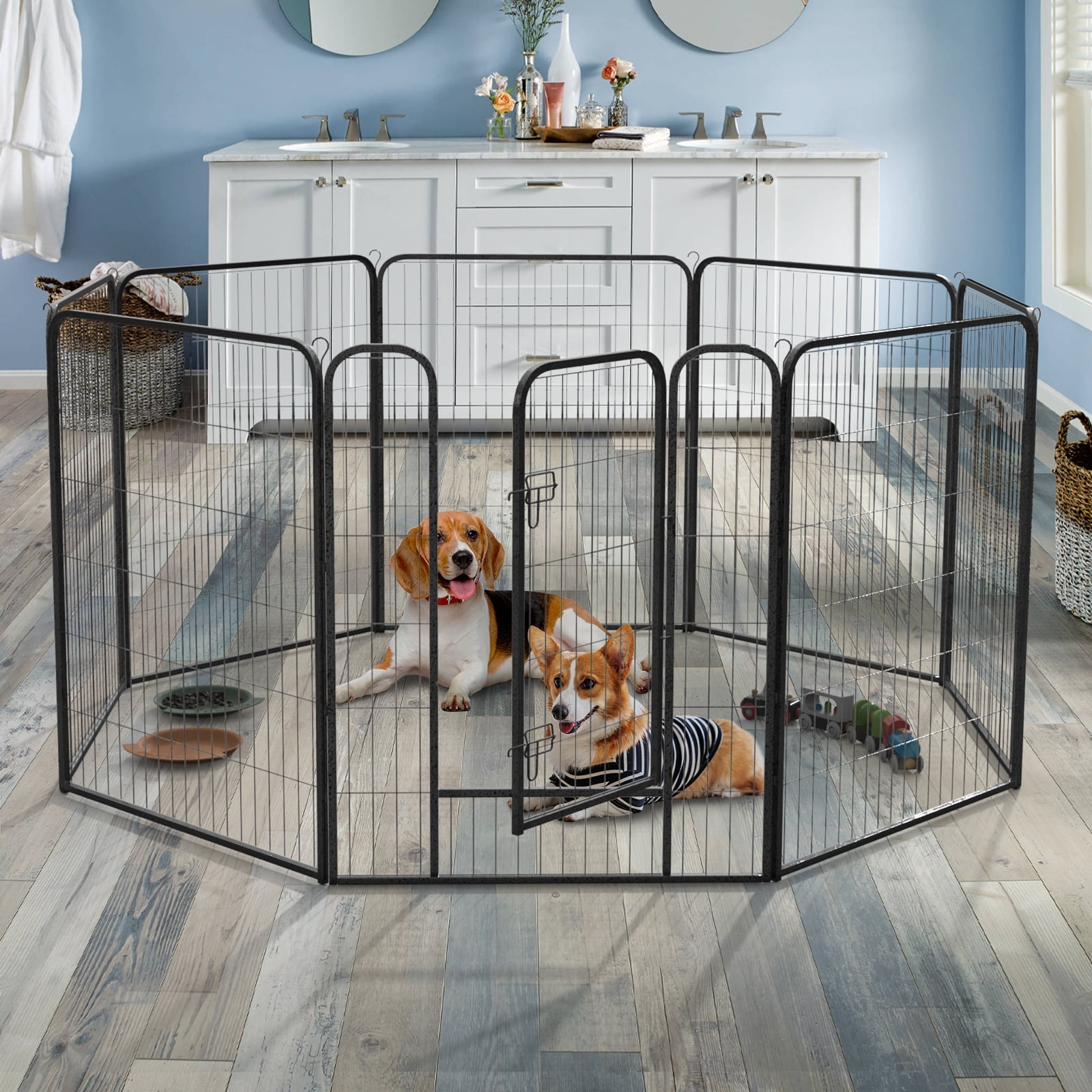 FINE MAKER 39 inch Black 8 Panel Folding Pet Playpen, Indoor/Outdoor ...