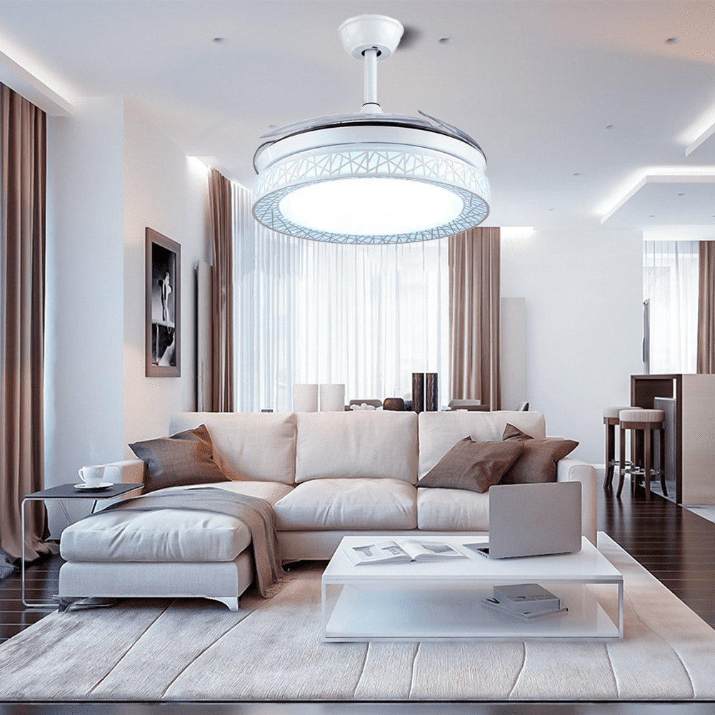 FINE MAKER 42" Ceiling Fan with Light Remote Fandelier Invisible Blades LED Chandelier with Fan ...