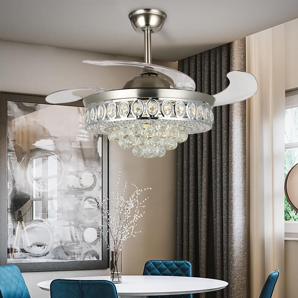 FINE MAKER 42“Ceiling Fan with Lights Remote Control And Luxury Crystal ...