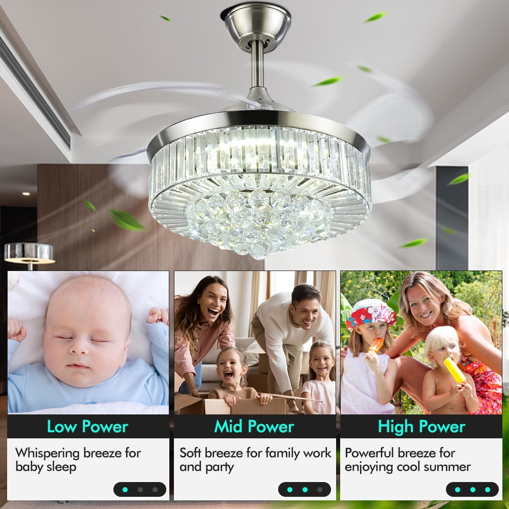 "FINE MAKER 42"" Crystal Ceiling Fan, Light, Retractable, 3 Color 3 ...