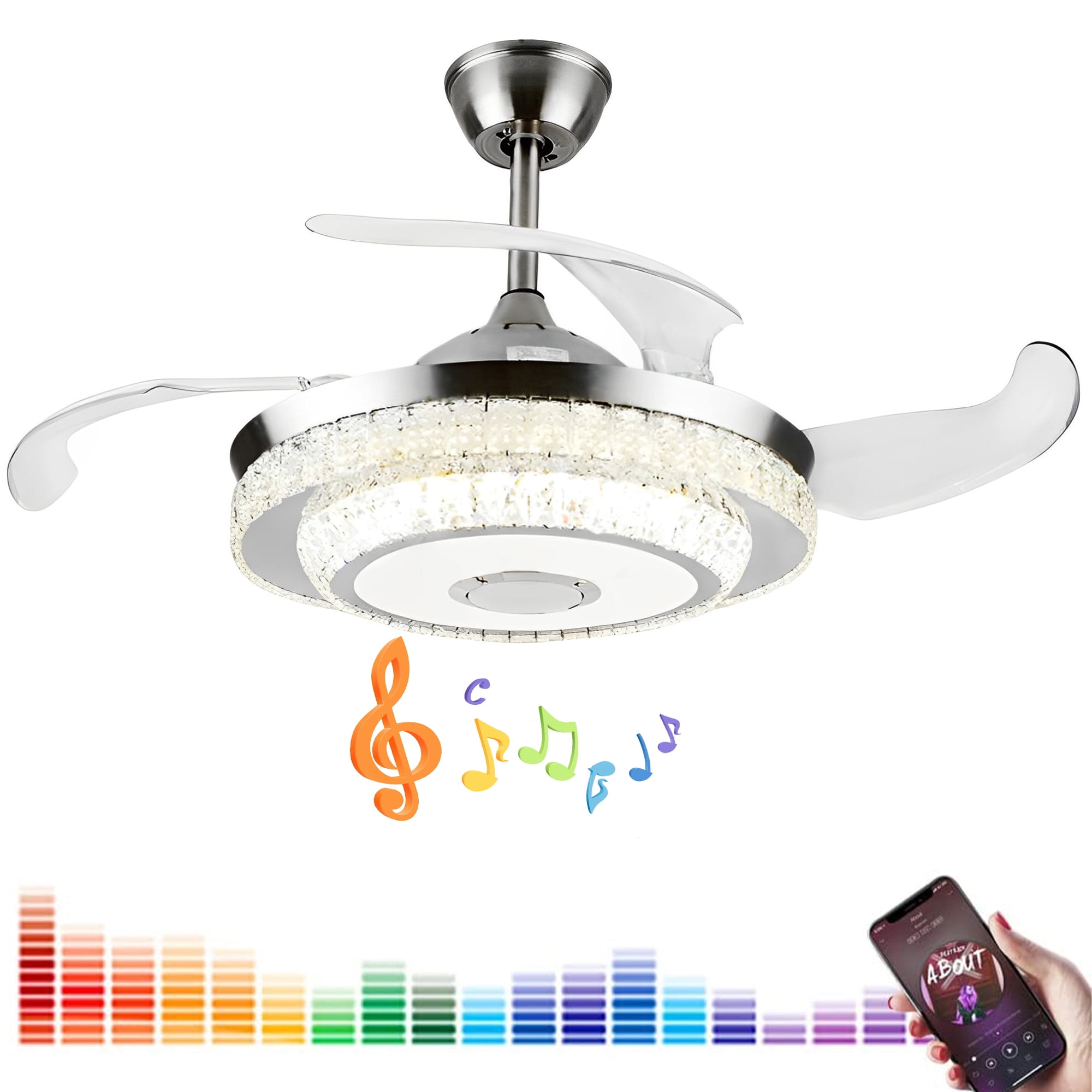 "FINE MAKER 42"" Modern Crystal Ceiling Fans with LED Lights, Bluetooth ...