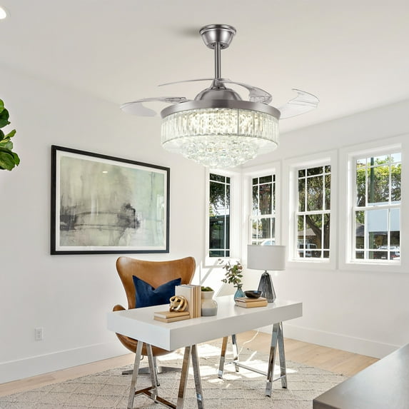 "FINE MAKER 42"" Crystal Ceiling Fan, Light, Retractable, 3 Color 3 ...