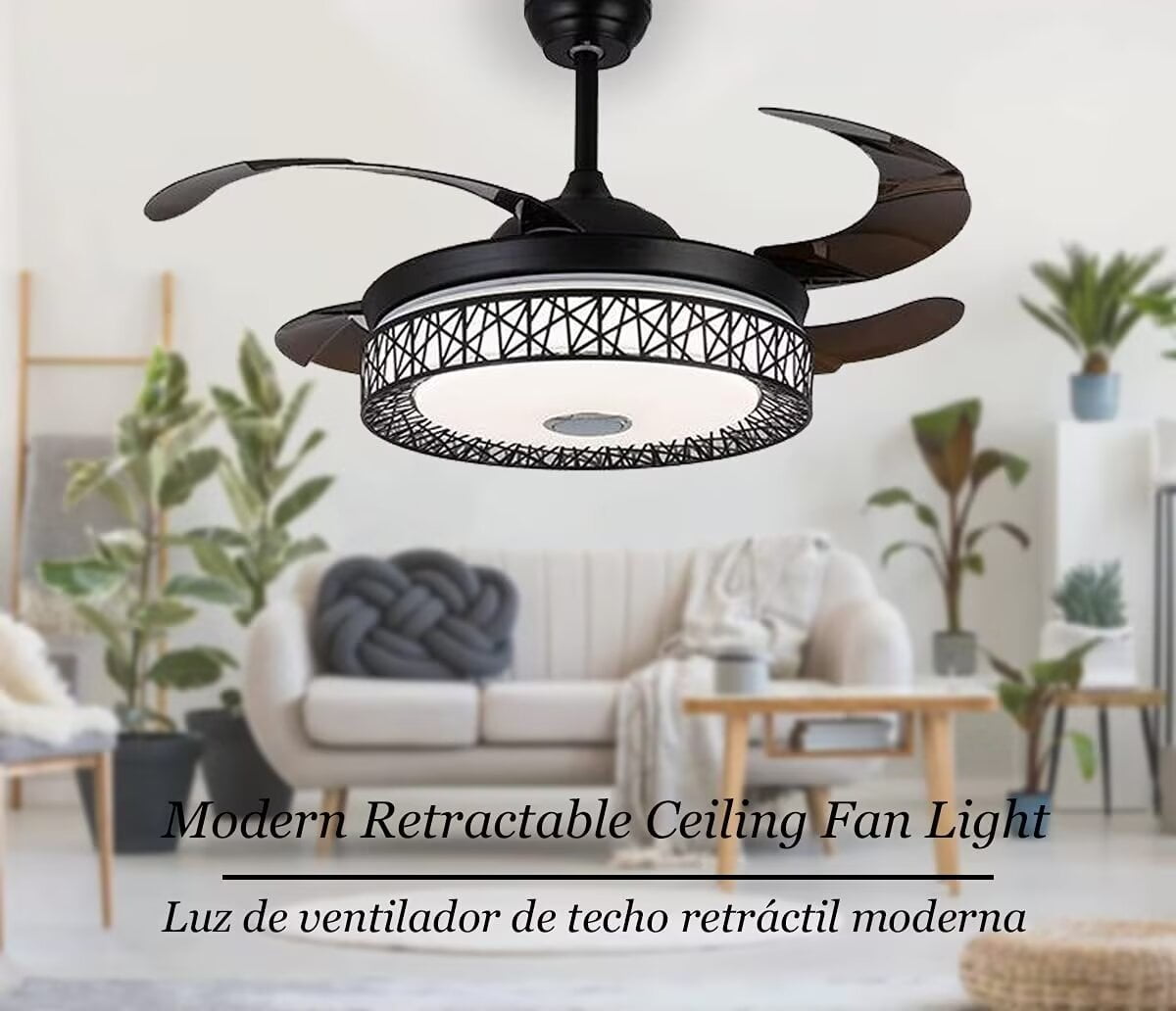 FINE MAKER 42 Inch Retractable Ceiling Fans with Bluetooth and 7 Lights ...