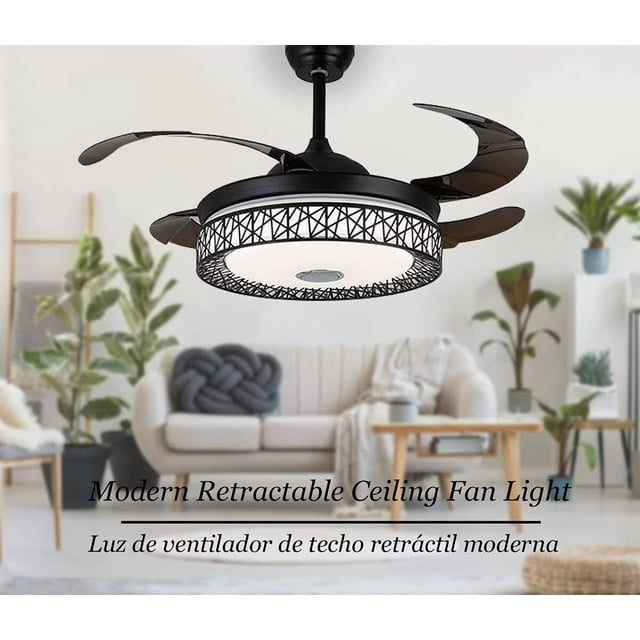 FINE MAKER 42 Inch Retractable Ceiling Fans with Bluetooth and 7 Lights ...
