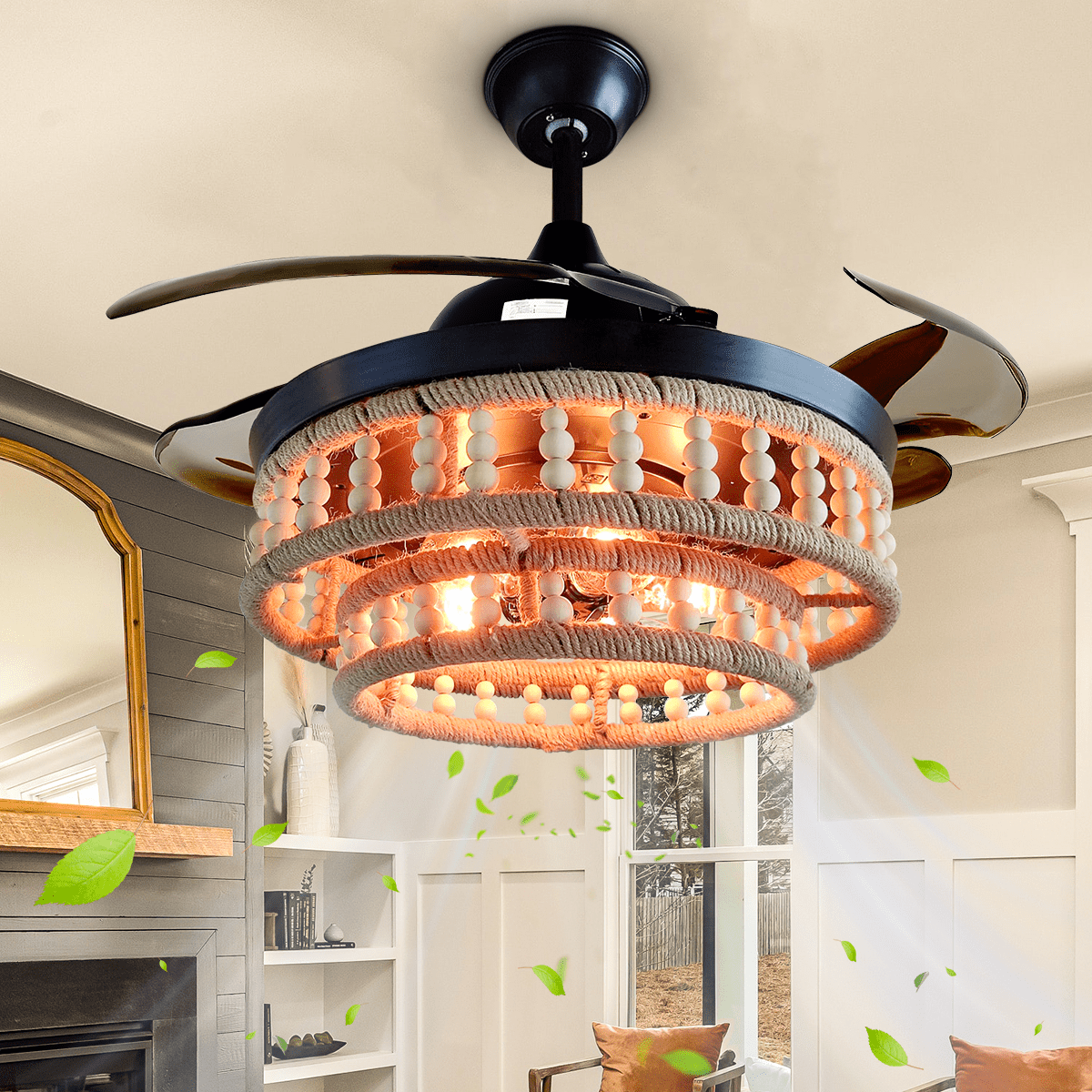 FINE MAKER 42 Inch Retro Ceiling Fan with Remote Control, 6 Wind Speeds ...