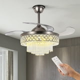 FINE MAKER 42" Remote Ceiling Fan with Light 3 Tier Crystal Fandelier ...