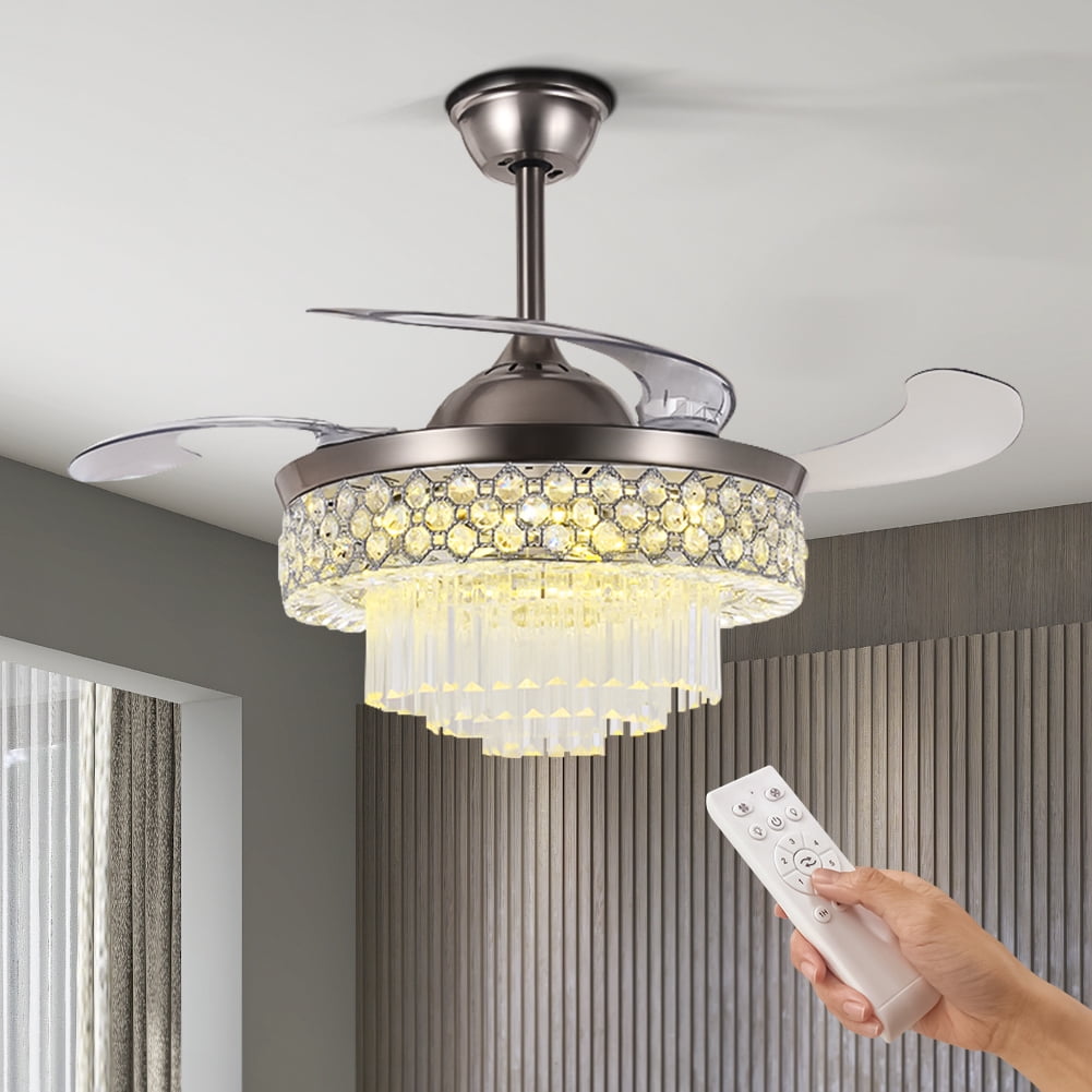 FINE MAKER 42" Remote Ceiling Fan with Light 3 Tier Crystal Fandelier ...