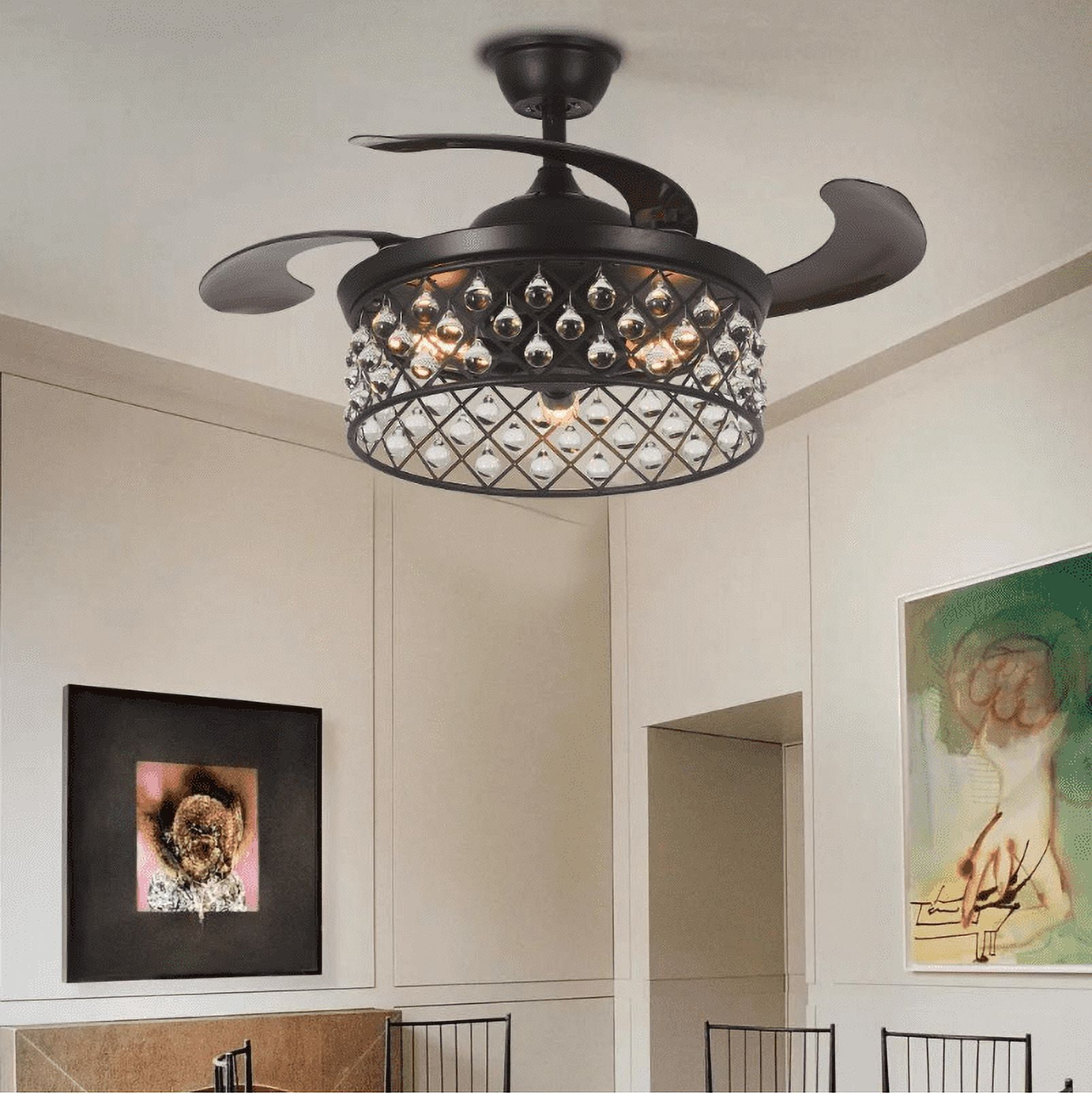 FINE MAKER 42" Reversing Caged Ceiling Fan Light Indoor Crystal ...