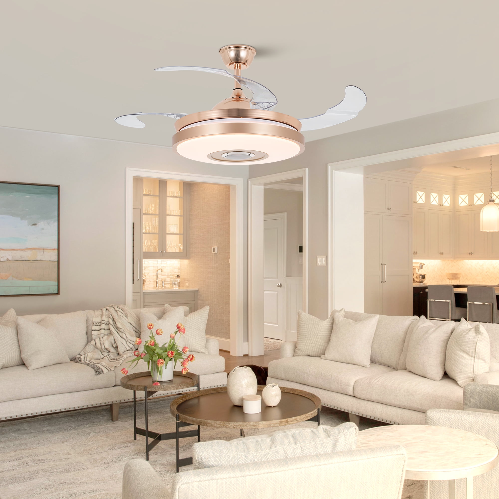 FINE MAKER 42-inch modern smart retractable ceiling fan, living room ...