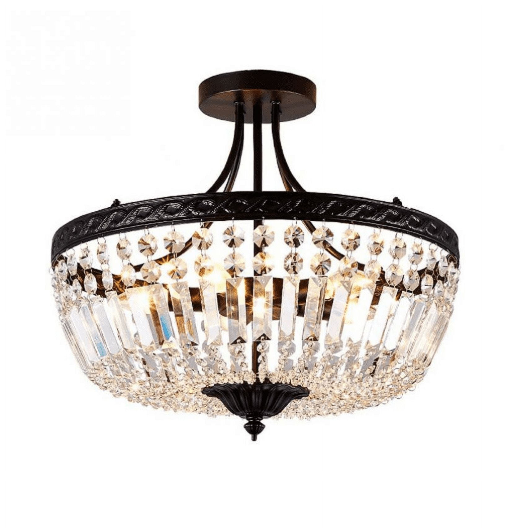 FINE MAKER 6-Light E26 Round Crystal Ceiling Light Fixture Modern Semi Flush Mount Chandelier ...