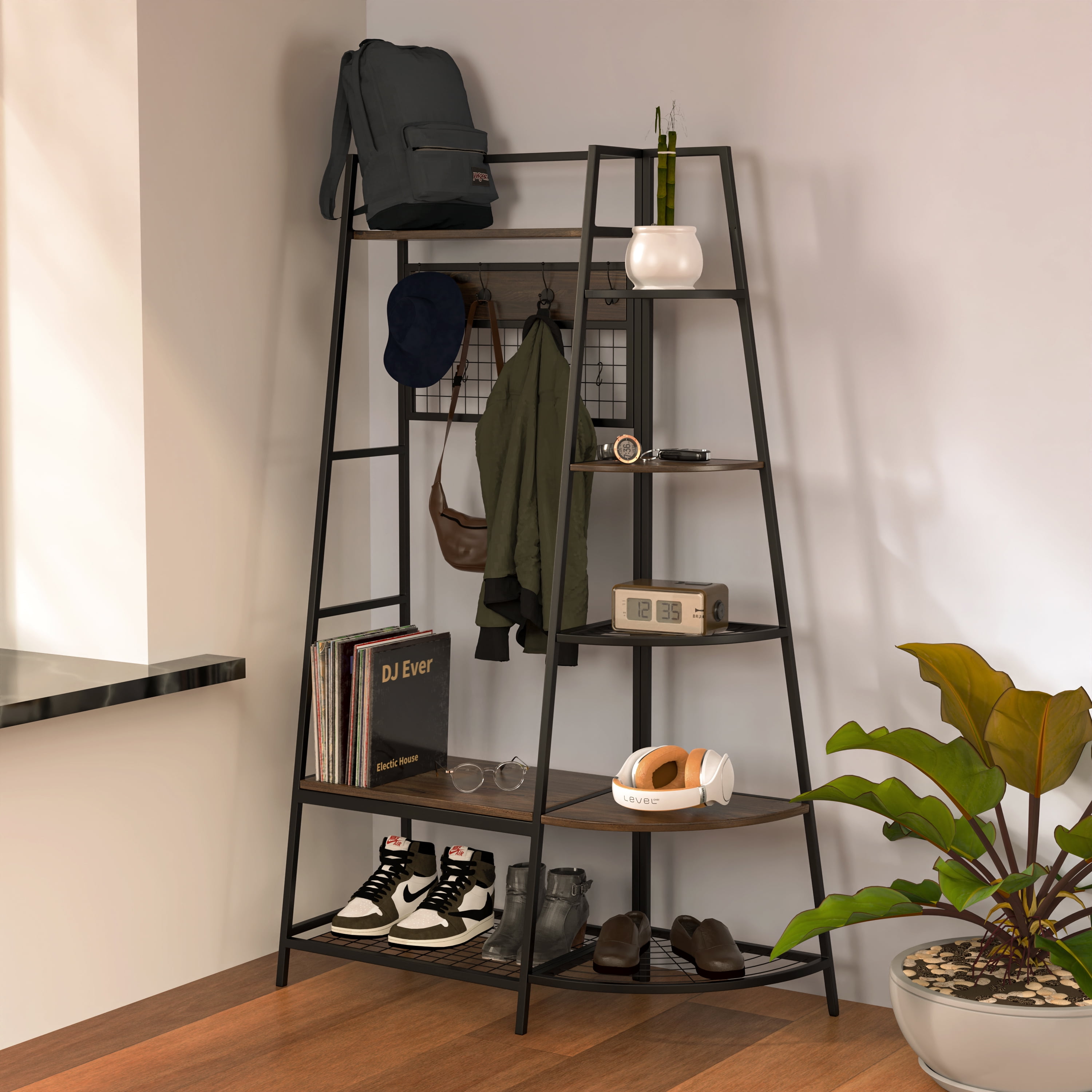 FINE MAKER 72" Clothing Rack with Hooks,Corner Hall Tree,Entryway Shelf ...