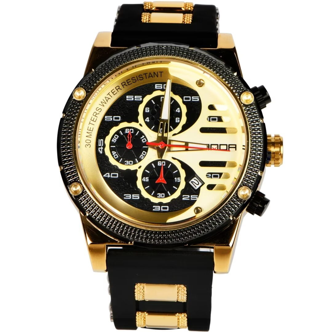 FINE MAKER Cool Multi-functional Men's Black and Gold Watch, Black and ...