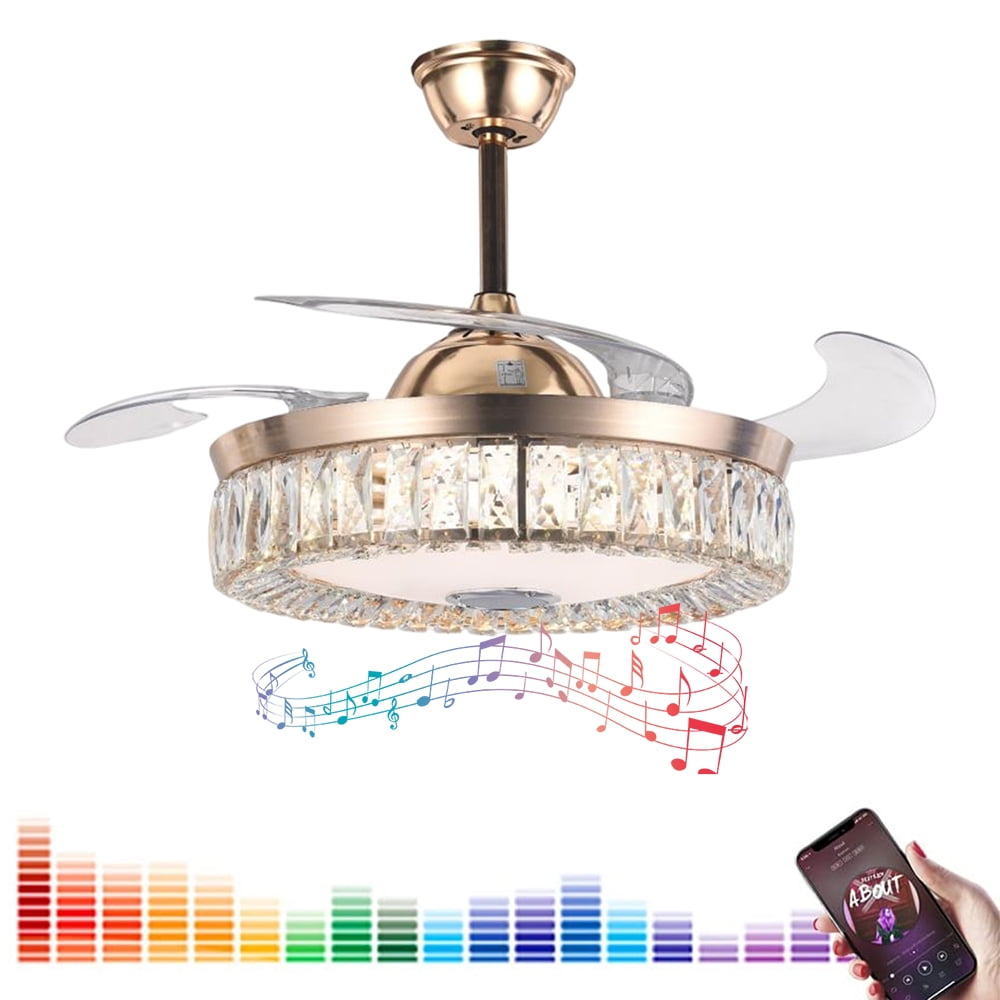 FINE MAKER Crystal Ceiling Fan with Light Bluetooth Remote Control 7 ...