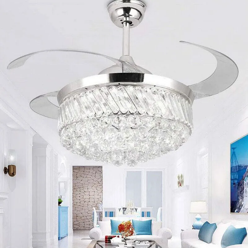 FINE MAKER Crystal Ceiling Fan with Light Remote Control Fan Chandelier ...