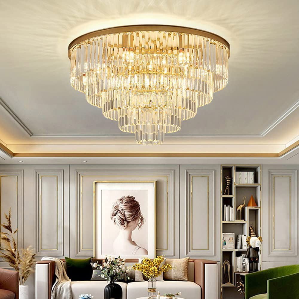FINE MAKER Crystal Chandelier Modern Luxury Pendant Gold Ceiling Lights ...