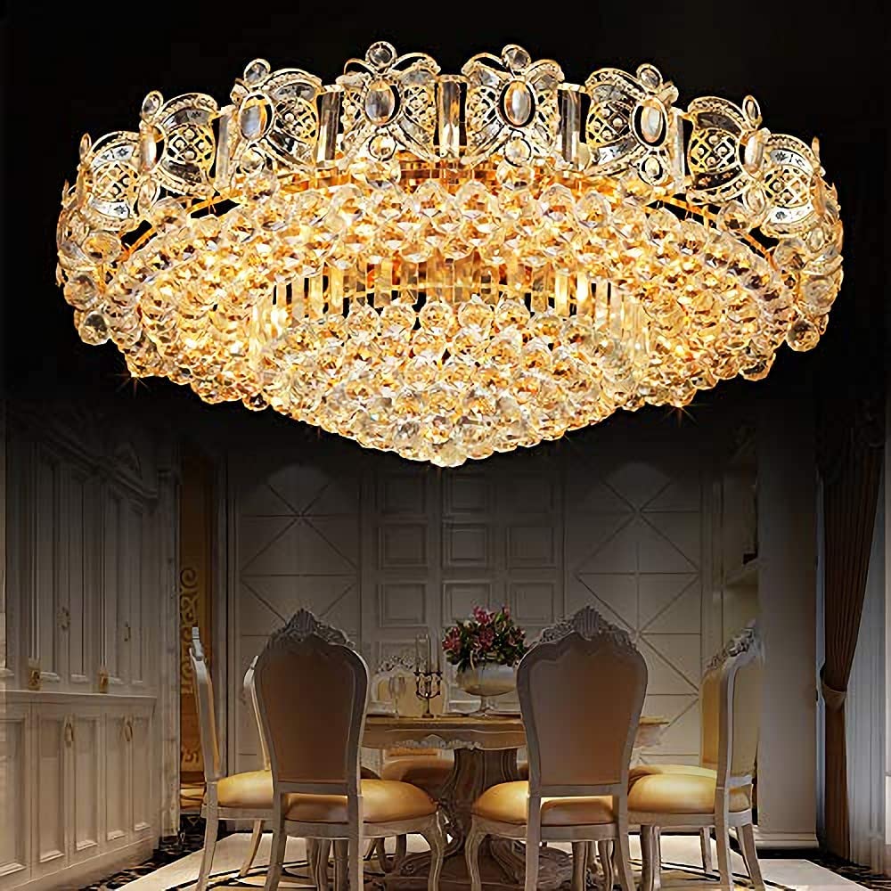 FINE MAKER 20" Round Chandelier with Fan Flush Mount Low Profile Fan ...